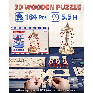 ROKR 3D Wooden Puzzles for Adults-LED Wooden Music Box Kits-Wood Model Kits to Build-3D Puzzles for Kids and Adults-Christmas STEM Toy Gifts