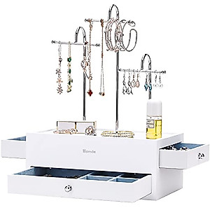 Homde Jewelry Organizer for Necklace Earrings Rings with Metal Hooks (White)
