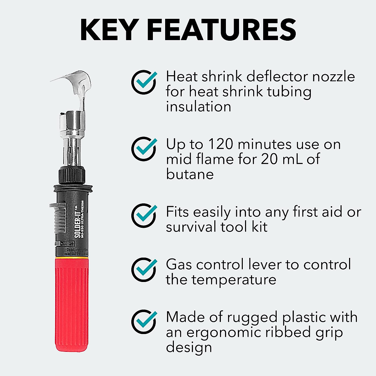 Solder-It Red Ultra Therm Flameless Heat Gun (MJ-950) | Cordless Heat Gun with Wide Nozzle | Heavy Duty with 20 mL Butane Refill Tank | Mini Heat Gun for Crafts, Heat Shrink, and PVC Bending