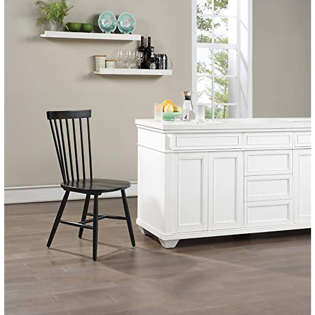 OSP Home Furnishings Eagle Ridge Traditional Windsor Style Solid Wood Dining Chairs 2-Pack, Black