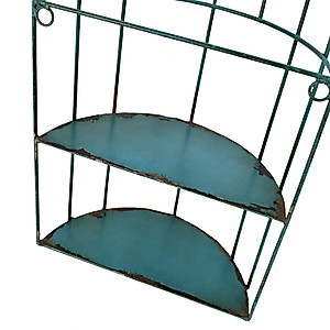 Veclotch Metal Birdcage Hanging Shelf for Wall,Decorative Wall Display Shelves 2 Tiers Distressed Rustic Bird Cage Floating Shelf Indoor Outdoor Decoration, Teal