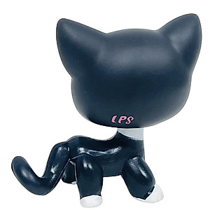 Arkindy Rare Old LPS Black Cat White Flower Eyes Kitty Kitten Pet Shop Cute Bobble Head Action Figures Toy for Kids Boy Girl Gift