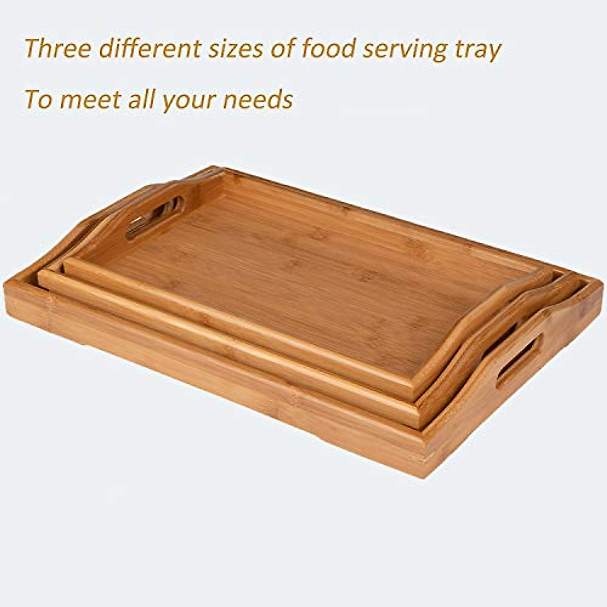 Wood Serving Tray with Handles Boobam Serving Tray Set for Food,Breakfast,Dinner,Ottoman Coffee Table, Parties,Restaurants(3 Pack)
