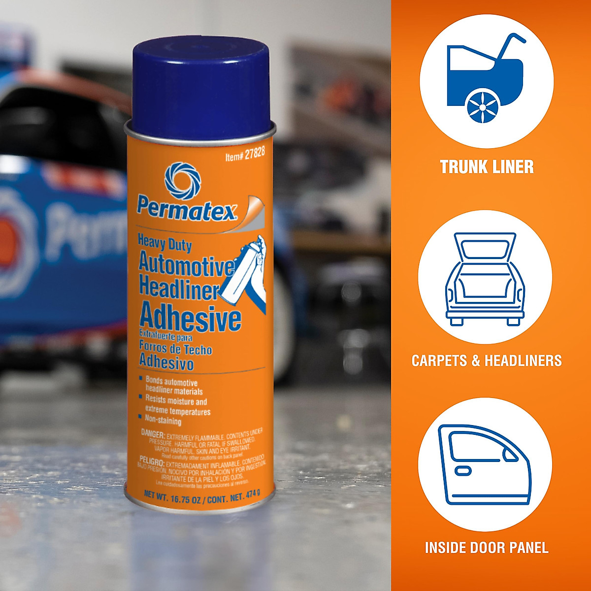 Permatex 27828-6PK Body Shop Heavy Duty Headliner and Carpet Adhesive, 16.75 oz Aerosol Can (Pack of 6)