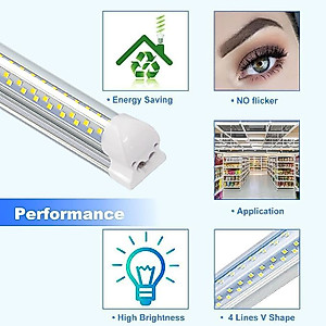 SZSKYING 8FT LED Shop Light Fixture,T8 Integrated Led Tube Lights White,120W 12000LM 6500K,High Output Clear Cover, V Shape 8 Foot LED Light Bulb,Garage Lighting for Workshop,Plug and Play (20 Pack)