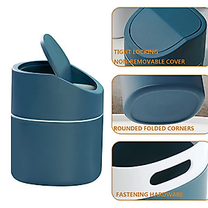 AWOLIC Mini Desktop Trash Can with Swing Lid,Small Garbage Can for Countertop,Dressing Table,Bedside Etc,Free 90 Bags(Blue)