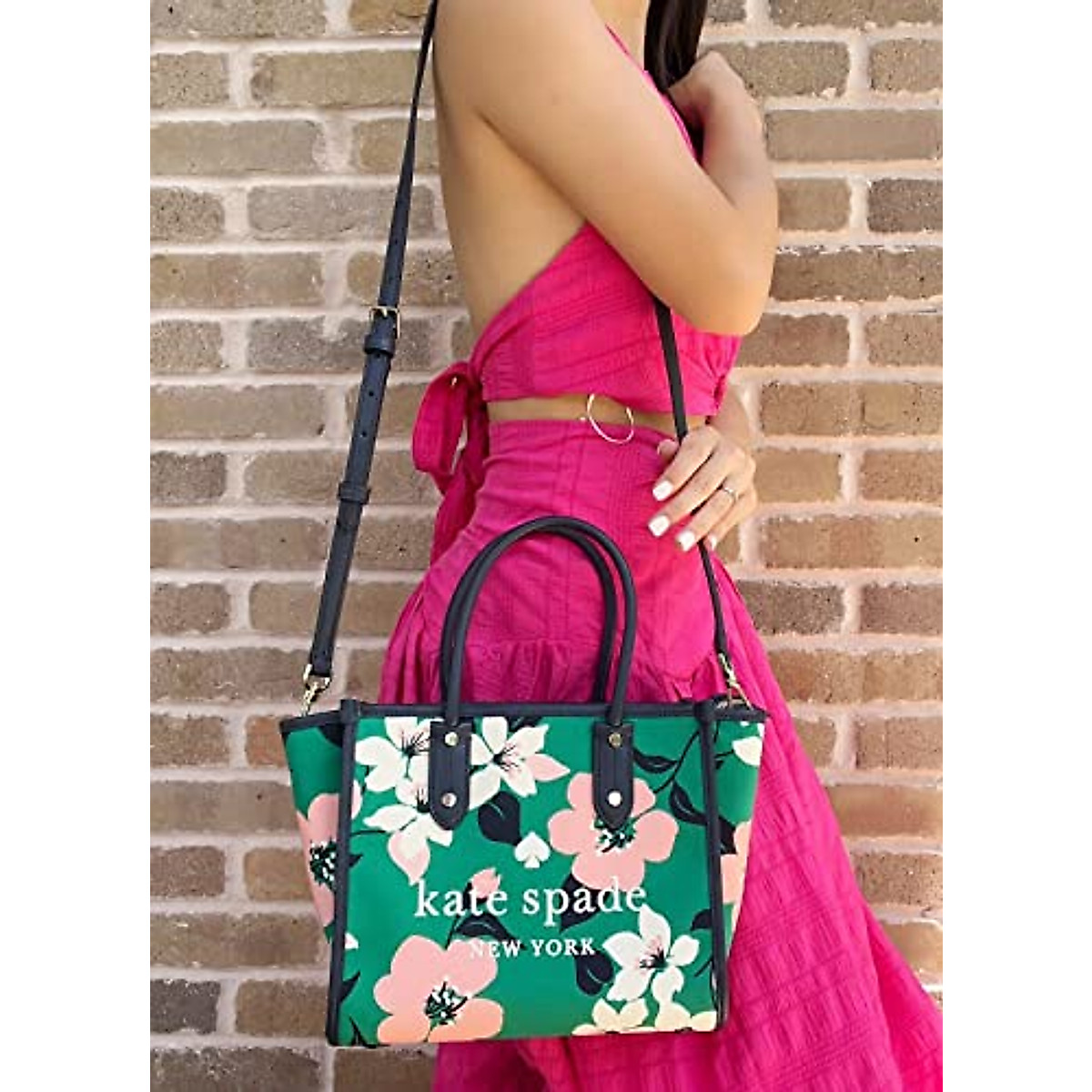 Kate Spade Ella Lily Blooms Small Top Zip Tote Crossbody Green Multi