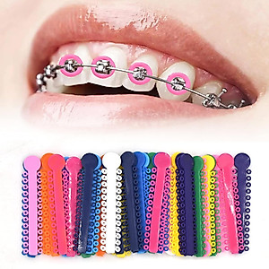 Dental Orthodontic Ligature Ties and Orthodontic Ligature Gun Dispenser, Teeth Orthodontic Ligature Ring Rubber Bands (Multi-color) 1040pcs (Ligature Gun and Ligature Ties)