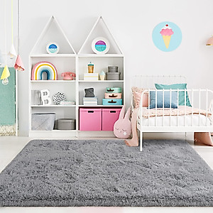Kimicole Ultra Soft Fluffy Area Rug for Bedroom Living Room Home Decor, Plush Shaggy Rug for Playroom Dorm Room, Upgraded Modern Furry Rugs for Teen Girls Kids Room Decor, Nursery Rug, 4x6 Feet Grey