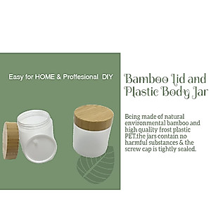 BEECO GIF2U Empty Bamboo Lid Jar 8oz/250g,Refilable Plastic Round Cosmetic Containers for Powder,Body Butter,Cream,Lotion,Wide Mouth Makeup Sample Storage Pot Dispenser(Frost)