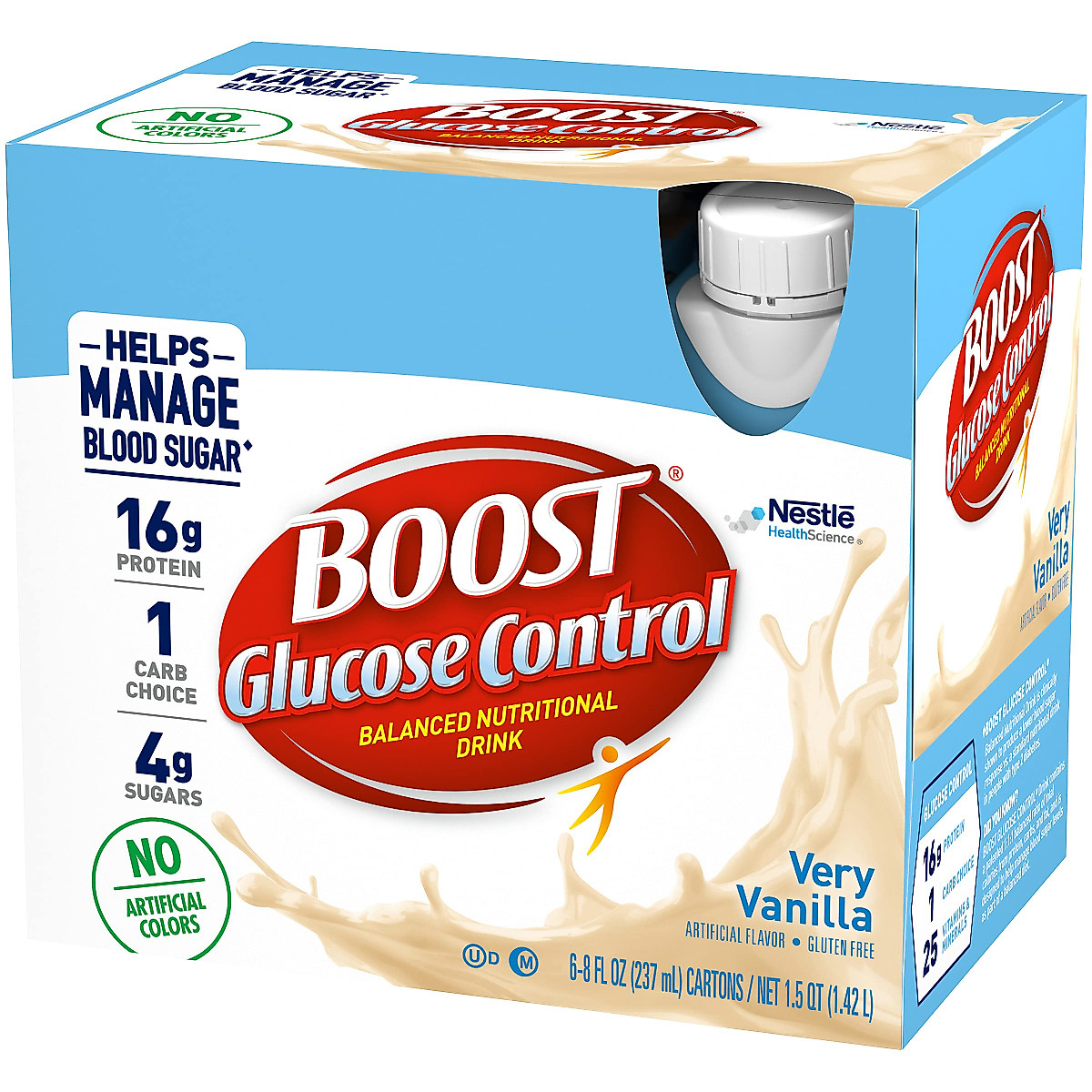 BOOST Glucose Control Balanced Nutritional Drink, Very Vanilla, Helps Manage Blood Sugar with No Artificial Colors, 6-8 FL OZ Bottles/Pack (Pack of 2)