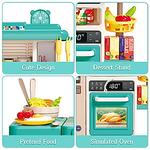 deAO Play Kitchen Set for Kids Boys,50PCS Play Kitchen Accessories w/Real Sounds Light Spray,31Inch Pretend Play Kids Kitchen Toy,Birthady Christams Gifts, Green