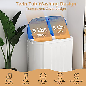 Zynkez Portable Washing Machine, 14Lbs Compact Washing machine, Twin Tub Laundry Washer Machine, Semi-Automatic 9Lbs Washer and 5Lbs Spinner Combo for Apartments, Dorms, RVs