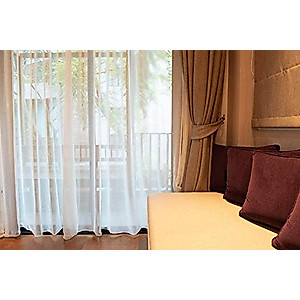 WPM Peach Color Window Sheer Treatment Panels Beautiful Rod Pocket Voile Elegance Curtains Drapes for Living Room, Bedroom, Kitchen Fully Stitched, Set of 2 (Blush Pink, 84" Inch Long)