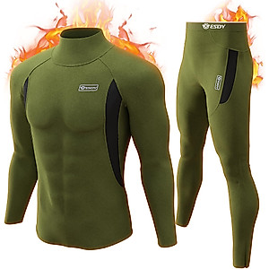 romision Turtle Neck Long Johns Thermal Underwear for Men Fleece Base Layer Cold Weather Top and Bottom Set Hunting Gear