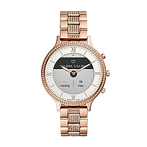 Fossil Women's 42mm Charter Stainless Steel Hybrid HR Smart Watch, Color: Rose Gold Glitz (Model: FTW7012)