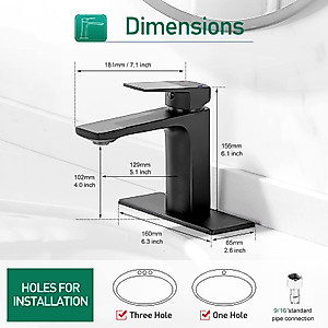 VOTON Black Bathroom Faucet Single Hole Bathroom Sink Faucet Modern Vanity Faucet, One Hole 3 Hole with Deck Plate, RV Camper Lavatory Bathroom Faucet