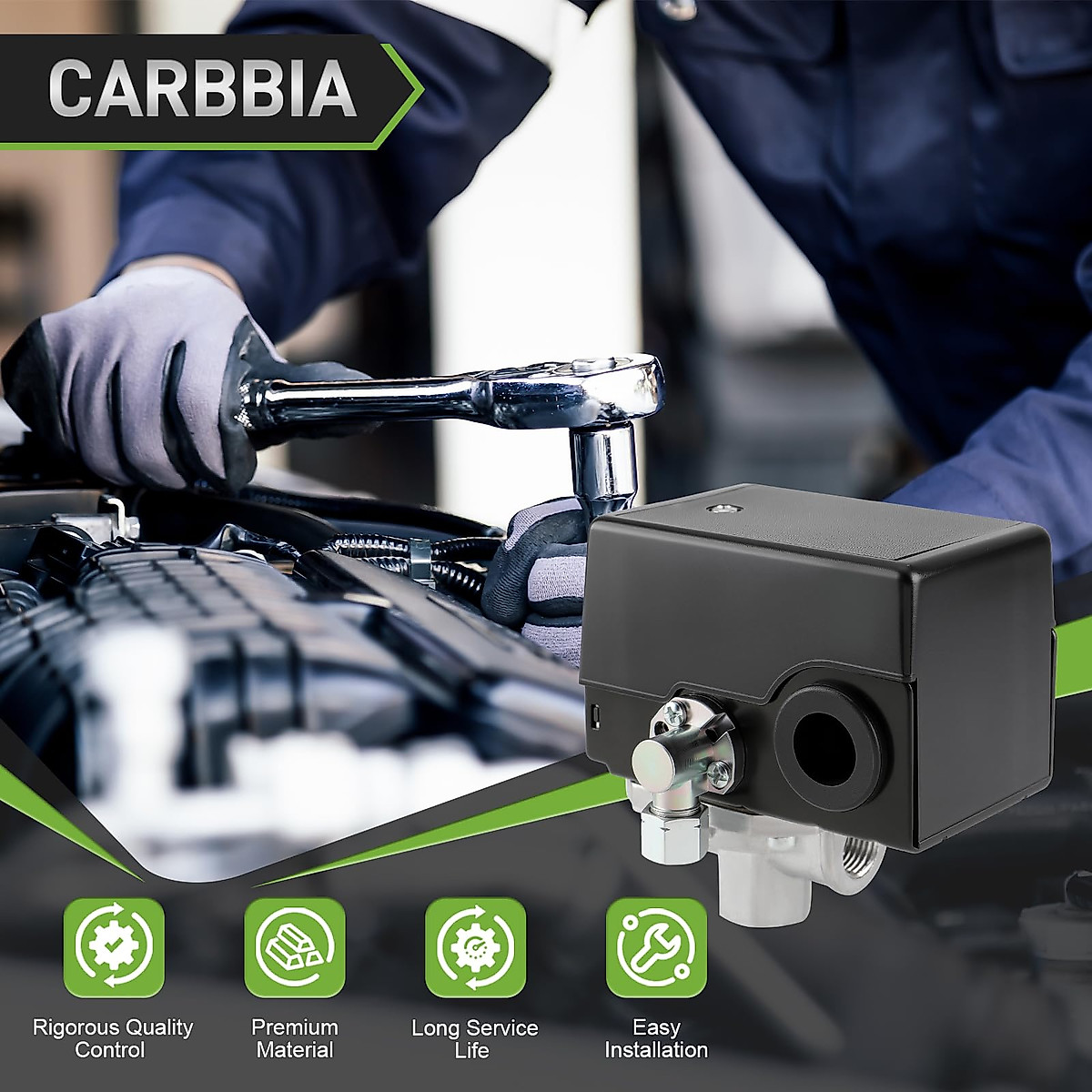 Carbbia Z-D26612 Pressure Switch Z- for Porter Cable 150/120 PSI D26612 4 Port 120 Volt