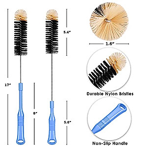 Bottle Cleaning Brush, 17 Inches Extra Long Handle Water Bottle Brush, Flexible Bendable Cleaner for Washing Narrow Neck Bottles, Wine Decanter, Kombucha, Pipes, Beer Brewing Supplies, 2 Pack