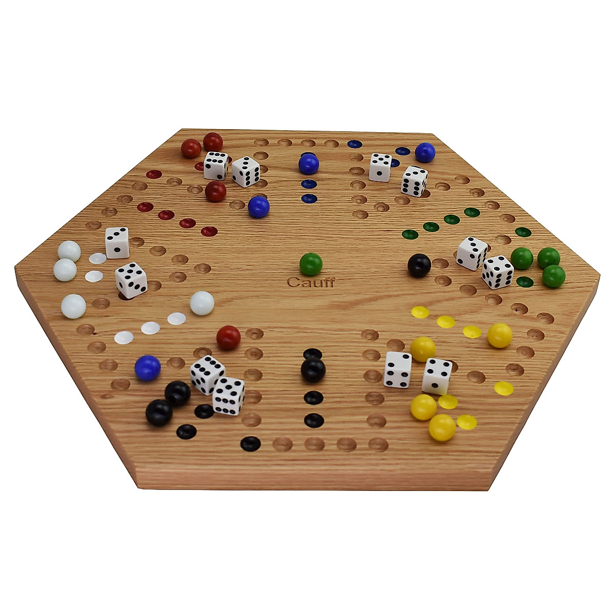 Solid Oak Double Sided Marble Board Game Hand Painted by Cauff (20 inch)