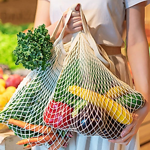 Woanger 24 Pcs Reusable Cotton Mesh Produce Shopping Bags Washable Grocery Bag Net Portable Fruit and Vegetable Bag Cotton String Bags Long Handle Net Tote Organizer (Short Handle)