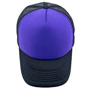 MONOFARBE High Crown Mesh Back Foam Trucker Hat Hip Hop Snapback 5 Panel Sports Baseball Cap Summer Surf Skateboard Hat (Purple)