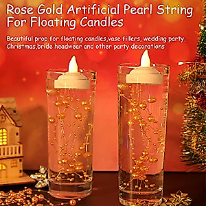 Nuanchu 50 Pieces Artificial Pearl String for Floating Candles 6 Inch Pearl String Vase Fillers Floating Candles Centerpiece for Valentine's Day Wedding Dinning Table Party (Rose Gold)