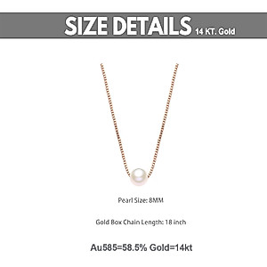 14K Yellow Gold Pearl Necklace for Women, Real Gold Durable Box Chain with Single Cultured Pearl Pendant Necklace Anniversary Birthday Gift for Her, Wife, Mother, Girl 18 Inch (Rose Gold)