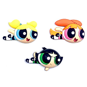 Monogram Powerpuff Girls 3 Piece Magnet Set –Bubbles, Blossom and Buttercup 3D Foam Magnet - Magnet for Refrigerators, Office and Lockers