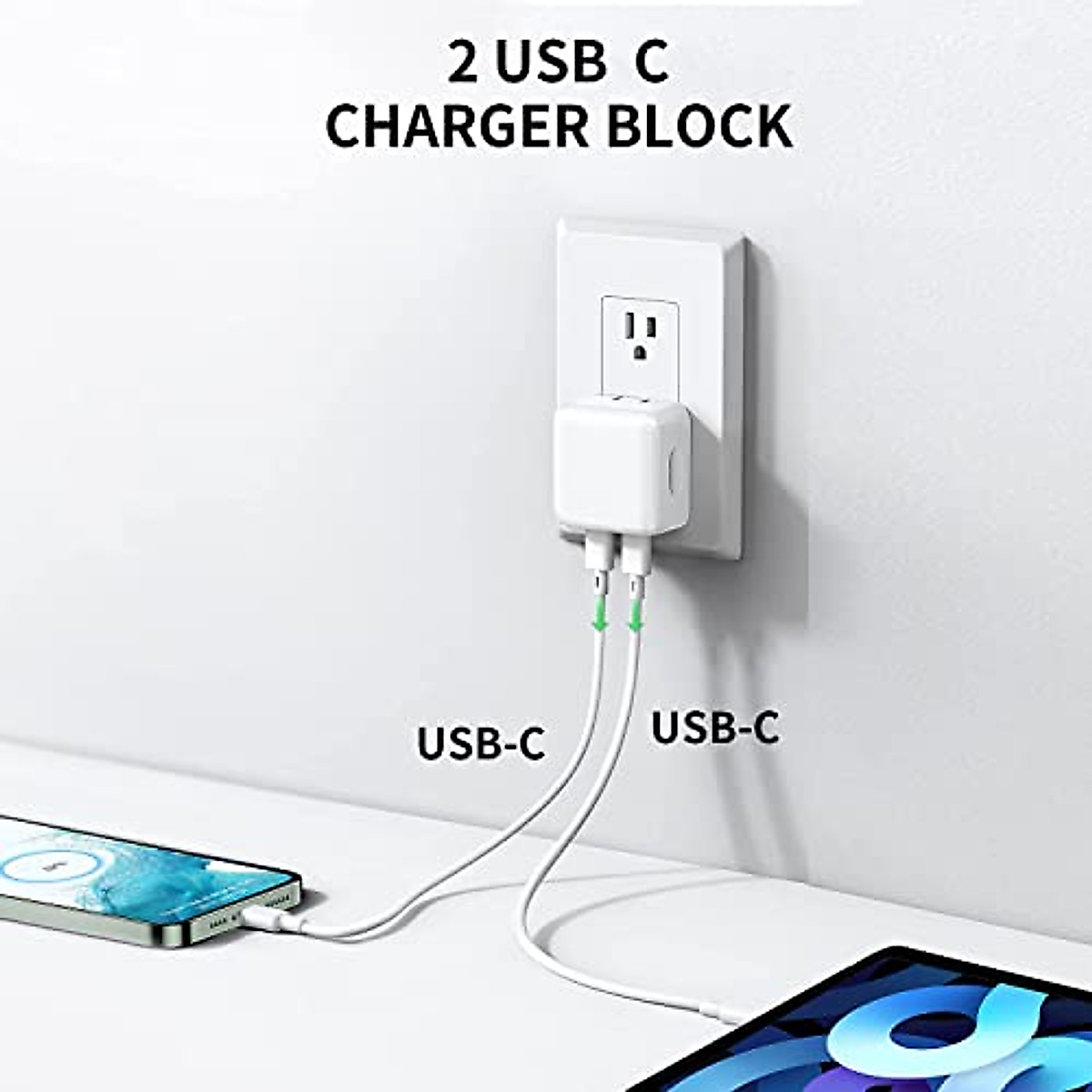iPhone Fast Charger, 40W Super Dual USB C Wall Charger [MFi Certified] Double Port Apple USB C Charger with USB C to Lightning Cable and USB C to C Cable for iPhone 14 13 12 11 Pro Max Mini Pro iPad