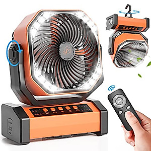 vidihill 20000mAh Camping Fan with LED Light, Auto-Oscillating Desk Fan with Remote & Hook, Rechargeable Battery Operated Outdoor Tent Fan with Timer, 4 Speeds USB Fan for Camp Travel Jobsite…