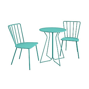 Novogratz Poolside Gossip Collection, Heidi Outdoor/Indoor 3 Piece Bistro Set, Turquoise