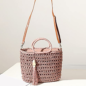 Women Summer Beach Bag Tassel Hollow Large Capacity Shoulder Bag Handmade Woven Bag Portable Messenger Bag (Color : C)
