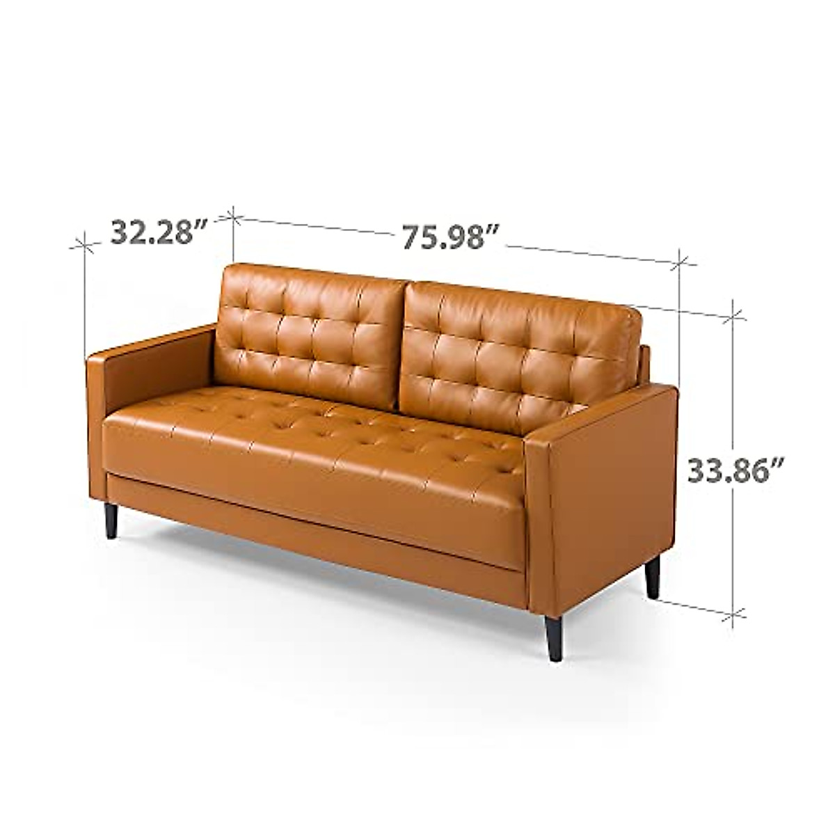 ZINUS Benton Faux Leather Sofa Couch, Easy, Tool-Free Assembly, Cognac