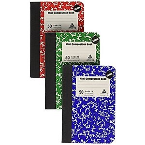 Mini Composition Book, Note Pad, 3 Pack in 3 different color Red, Green & Blue