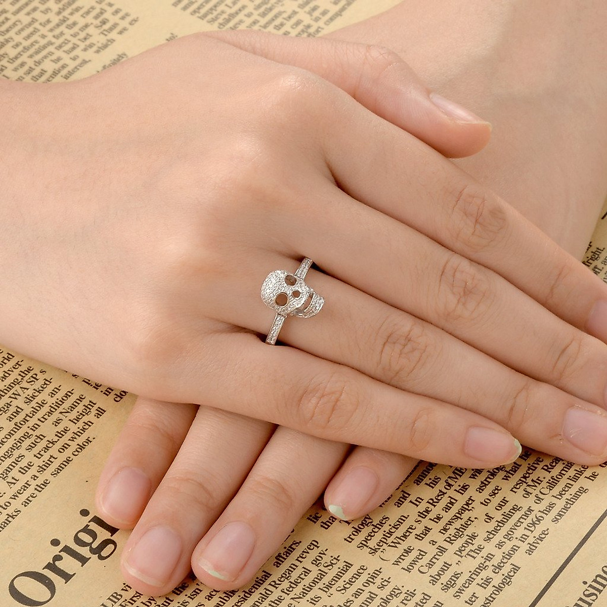 EVER FAITH Women's 925 Sterling Silver Zircon Gothic Skull Statement Party Ring Clear - Size 7