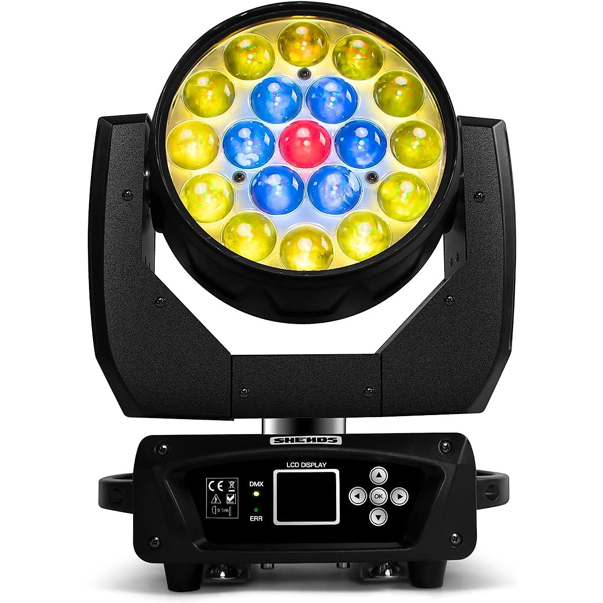 SHEHDS Moving Head Light LED 19x15W RGBW 4in1 Beam/Wash/Zoom Effect Stage Lights Professional DMX512 & Sound Activated Control DJ Lights for Party Wedding Disco and Nightclub - 1 Pack