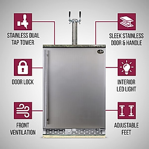 Beer Meister - Beer Kegerator, Draft Beer Dispenser For Home Bar, Beer, Wine, & Bar Soda Dispenser System, Dual Tower w/Stainless Door, Built-in Premium Series, 24.88 x 23.88 x 34.38 inches
