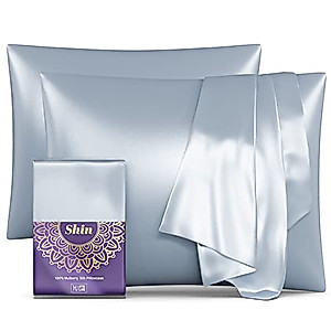 HYDE LANE 16 Momme 100% Pure Mulberry Silk Pillowcase for Hair and Skin with Hidden Zipper, Both Side Grade 6A Silk, Smooth and Soft,Real Silk Pillow Case, 2pcs Queen 20''x30'',Light Blue