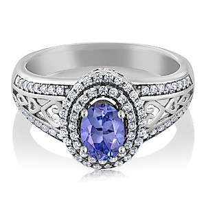 Gem Stone King 925 Sterling Silver Blue Tanzanite Engagement Ring For Women | 1.31 Cttw | Gemstone Birthstone | Available In Size 5,6,7,8,9
