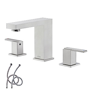 KENES 2 Handle Widespread Bathroom Faucet Brushed Nickel, Bathroom Sink Faucet 3 Hole Vanity Faucet with Lead-Free Supply Hose, KE-9050