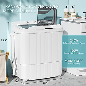 INTERGREAT Portable Washing Machine, 22 lbs Mini Small Washer Machine Combo with Spin Dryer, Compact Twin Tub Laundry Washer Machine for Apartments, Dorm, Rv, Camping, Gray