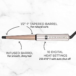 REMINGTON Shine Therapy Argan Oil & Keratin Infused ½-1 Inch Tapered Curling Wand for Natural Curls, Includes Heat Glove