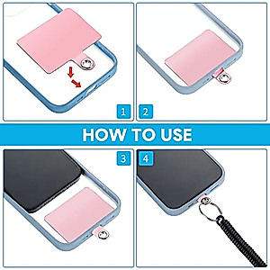 Konohan 4 Sets Phone Lanyard Tether with Patch Phone Tether Phone Strap for Drop Protection Outdoor Hiking Cycling Climbing (Clear, Blue, Black, Pink)