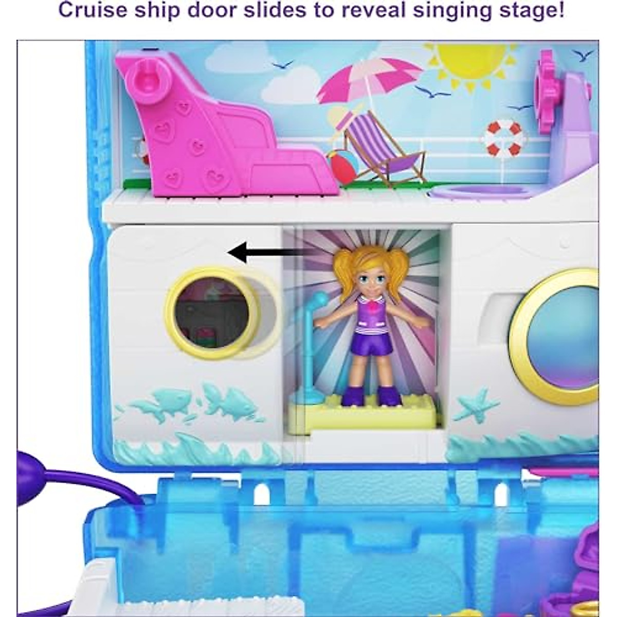 Polly Pocket Playset, Travel Toy with 2 Micro Dolls & Water Play Accessories, Pocket World Sweet Sails Cruise Ship Compact