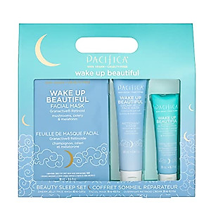 Pacifica Beauty | Wake Up Beautiful Beauty Sleep Set | Trial + Value Kit | 3-Piece Skin Care Gift Set | Travel Friendly | Face Wash/Cleanser, Overnight Retinoid Moisturizer, Face Sheet Mask | Vegan