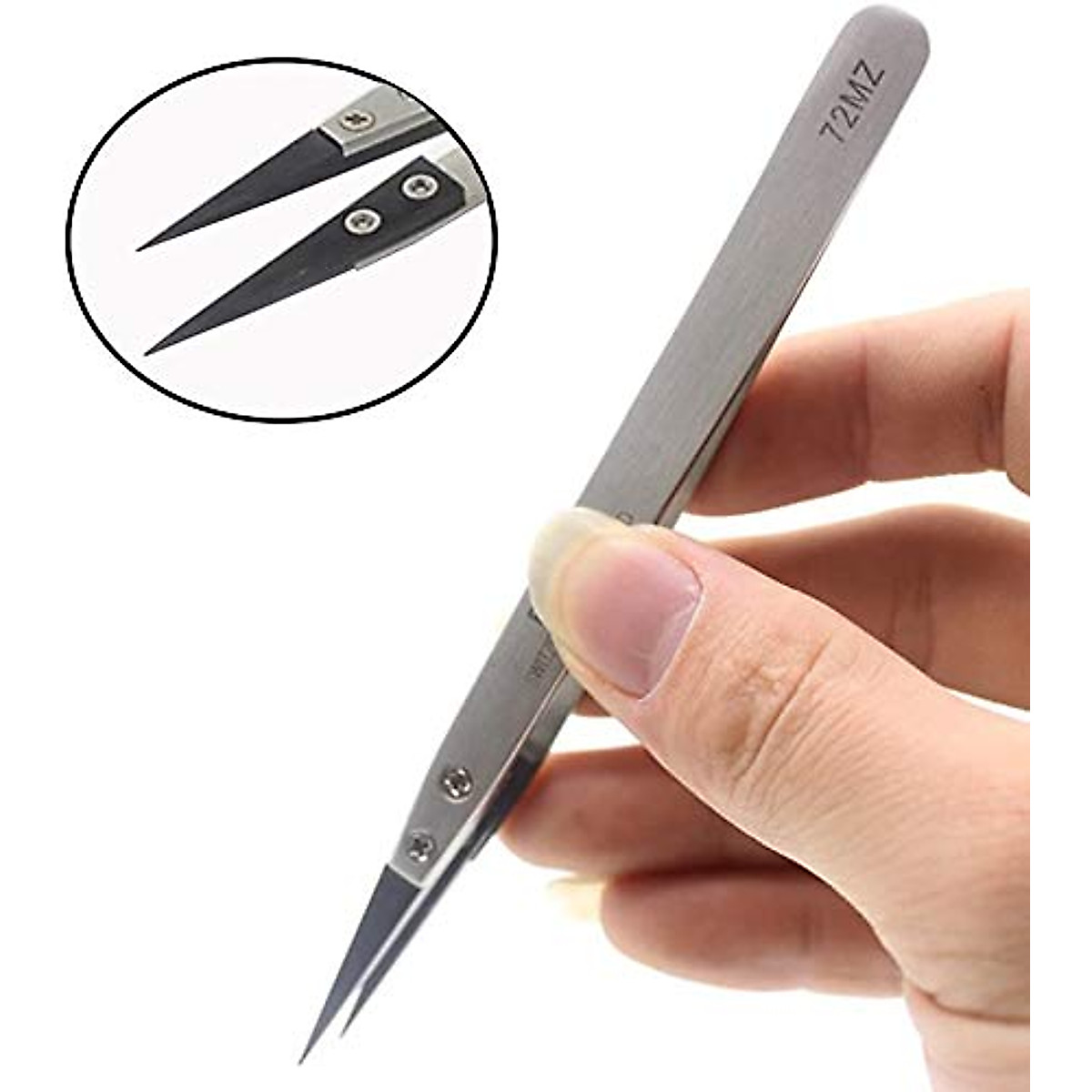 FEITA Black Pointed Ceramic Tip Tweezers - Precision Stainless Steel Tweezer for Electronic Repair, DIY Hobby (1 Pc)