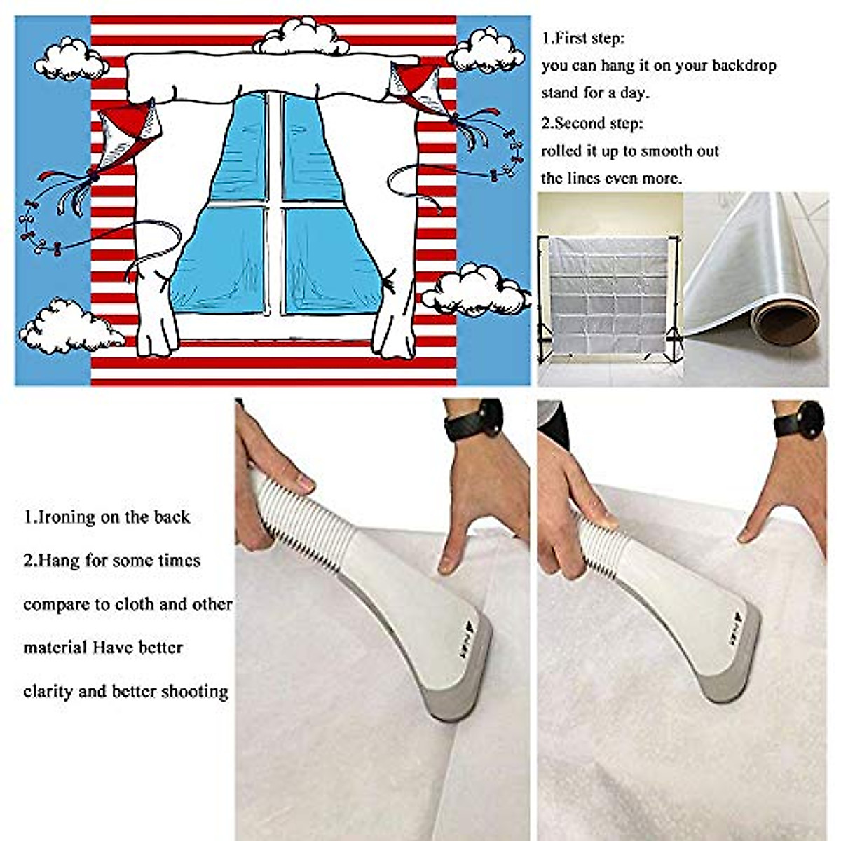 Cartoon Blue Window Backdrops for Photography Kids Birthday Party Background 5x3ft Blue Red Kite Striped Kids Party Backdrop Boys Girls 1st Birthday Decorations Cake Table Banner Photo Booth Props