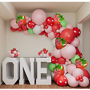 Oopat DIY Strawberry Balloon Garland Arch Kit for Girl Baby Shower Sweet One Strawberry First Birthday Theme Party Backdrop Decor (Pink)