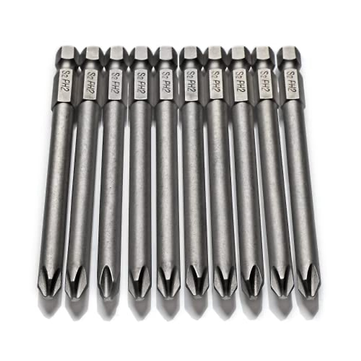 VESTTIO Phillips Cross Slot PH2#2 Long Screwdriver Bit Set 10PCS 1/4 Inch Hex Shank 4 Inch/100 mm Length S2 Steel with Magnetic for Power Screwdriver Drill Impact Driver